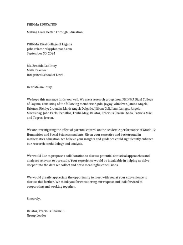 Research Collaboration Letter | PDF