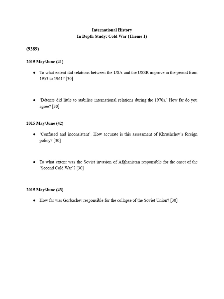 History Paper 4 - Topical | PDF | Cold War | Suez Crisis