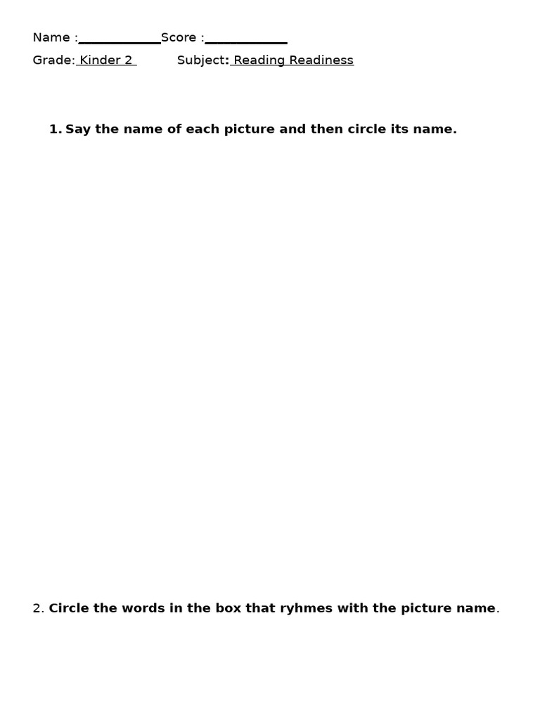 K2 Reading Readiness Exam Guide | PDF