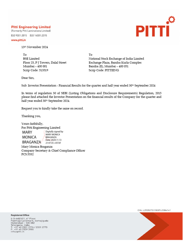Pitti Engineering Q2 & H1 FY25 Results | PDF | Economies