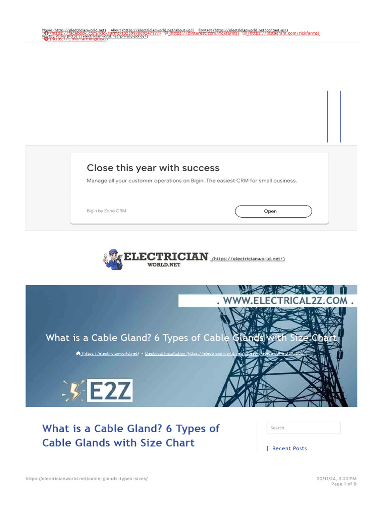 What Is A Cable Gland? 6 Types of Cable Glands With Size Chart | PDF ...