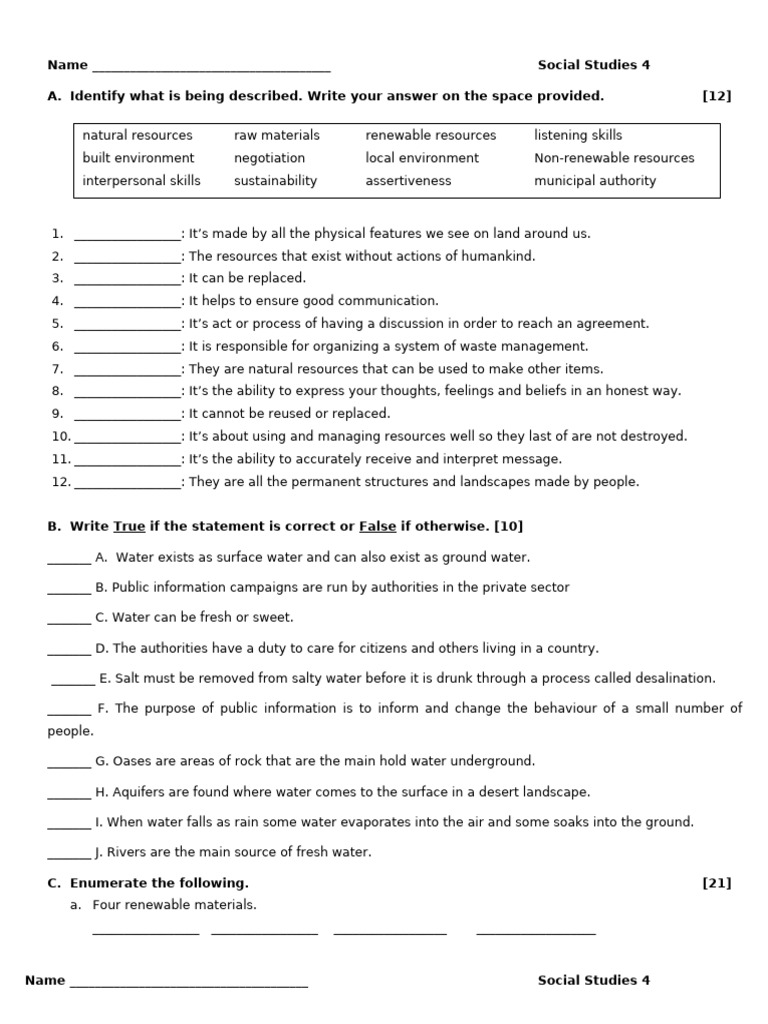 Social Studies 4 Final Exam 2nd Term 2022 | PDF | Communication | Water