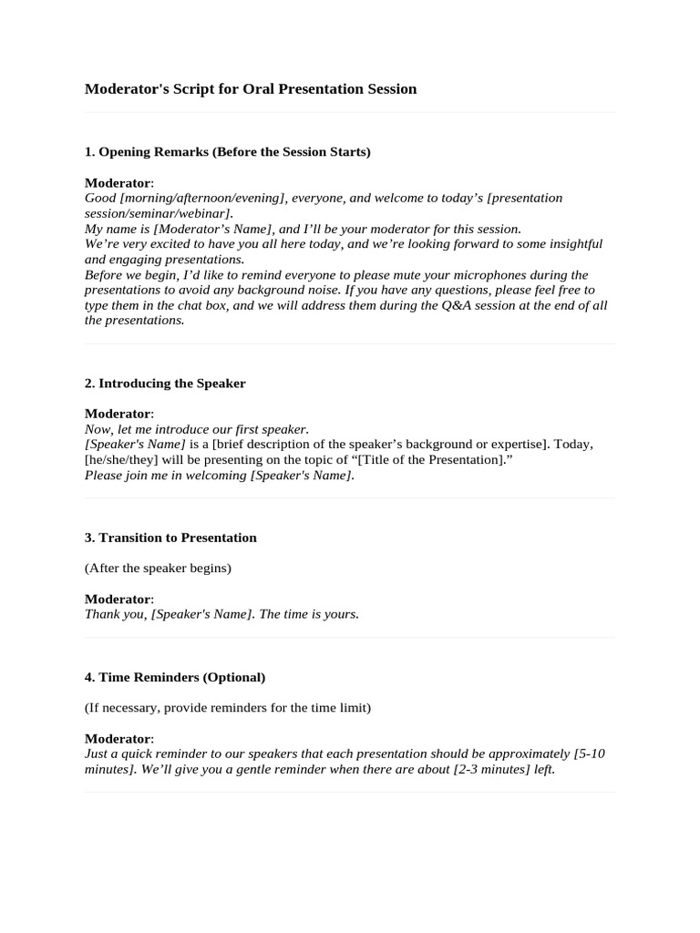 Test Moderator Oral Presentation Session | PDF