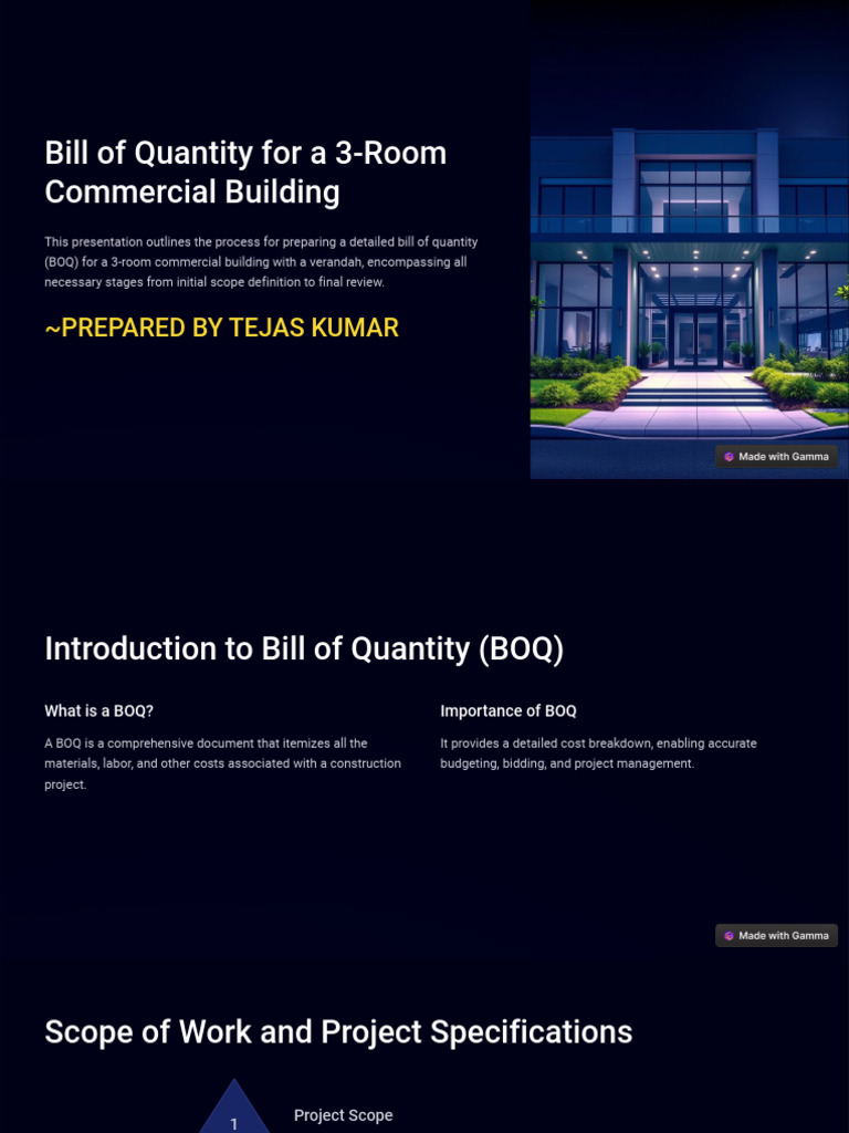 BOQ Guide for 3-Room Commercial Building | PDF | Specification ...
