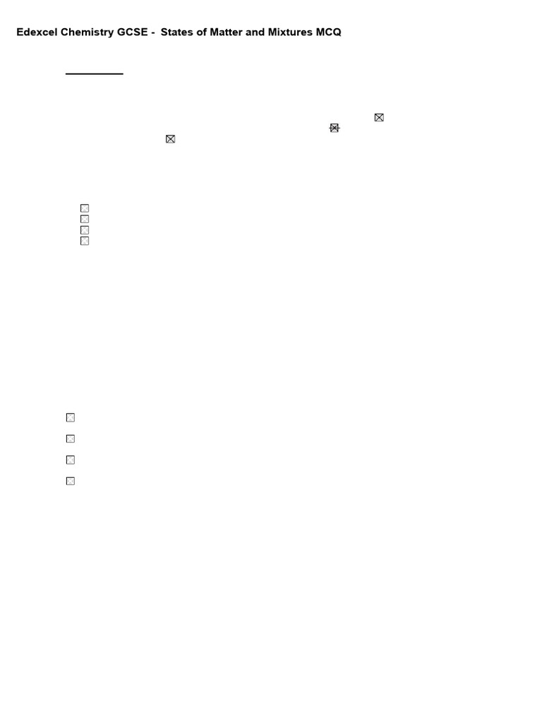 States of Matter and Mixtures MCQ | PDF | Mixture | Water
