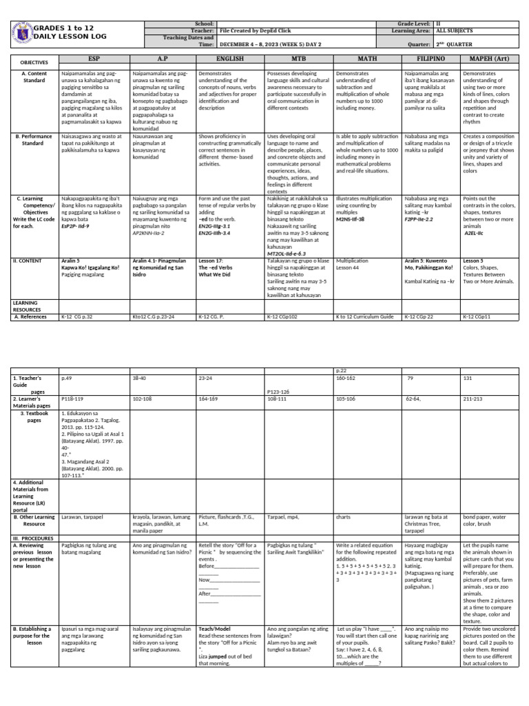 DLL All Subjects 2 q2 w5 d2 | PDF