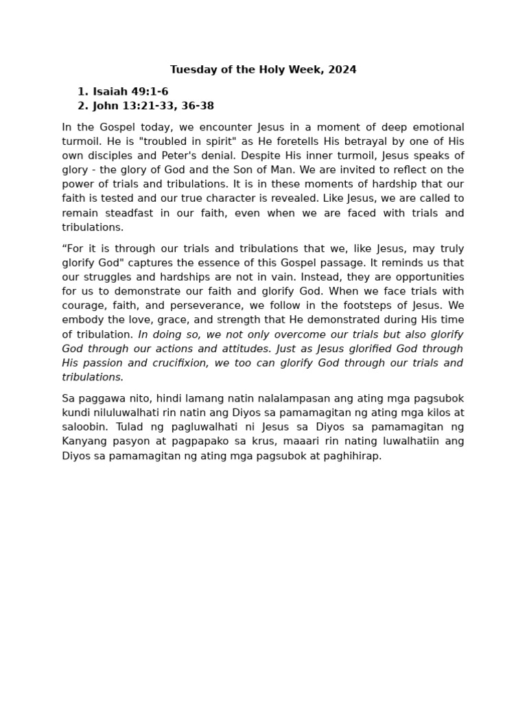 Holy Week Reflection: Trials and Glory | PDF