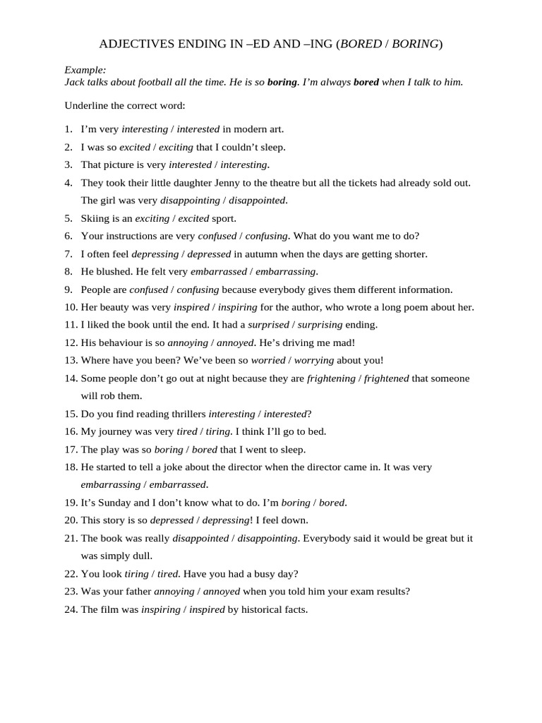 02 ADJECTIVES ENDING IN Ed Ing | PDF