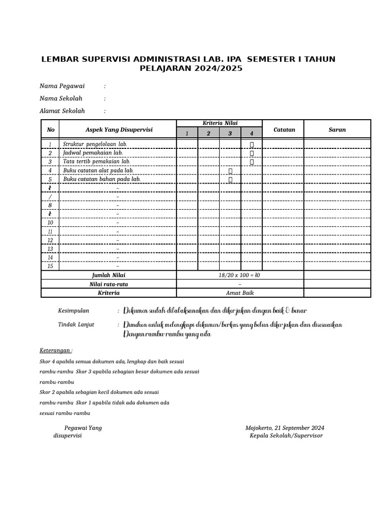 Lembar Supervisi Administrasi Lab Komputer | PDF