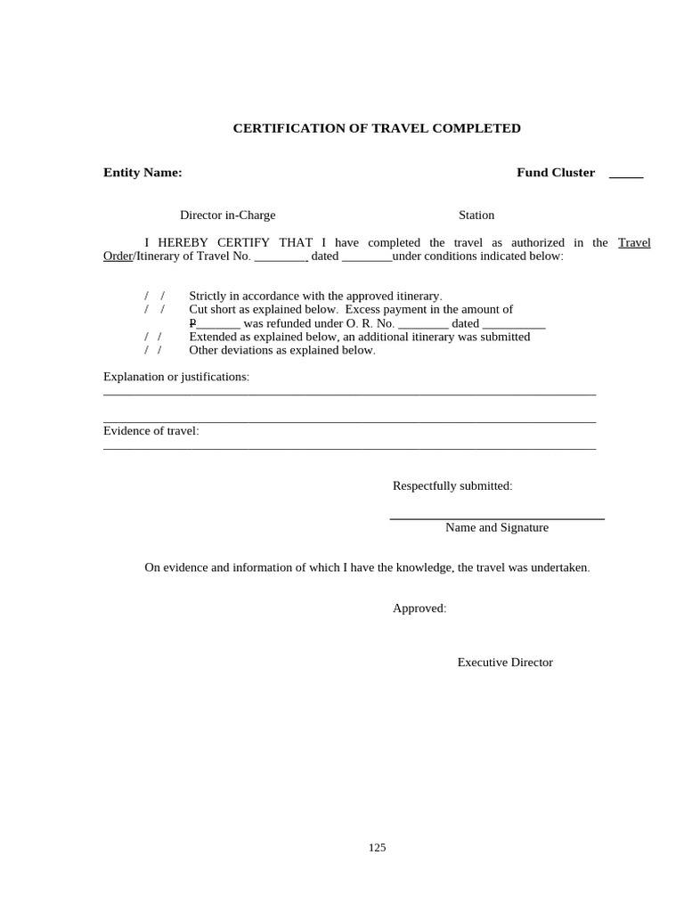 Certificate of Travel Completed | PDF