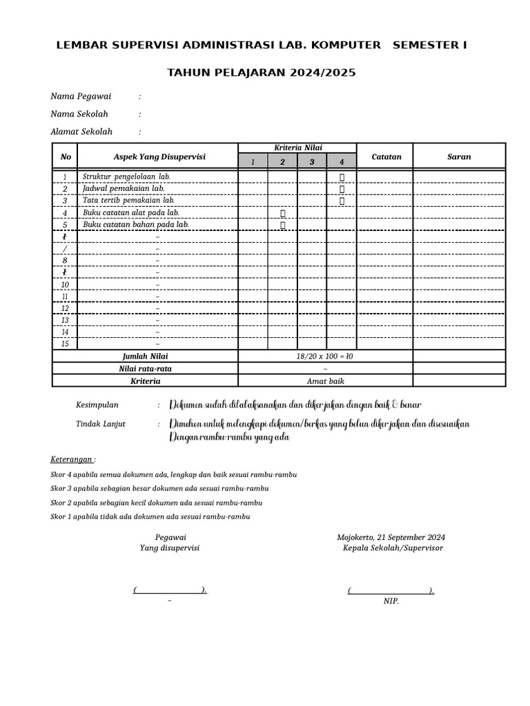 Lembar Supervisi Administrasi Lab | PDF