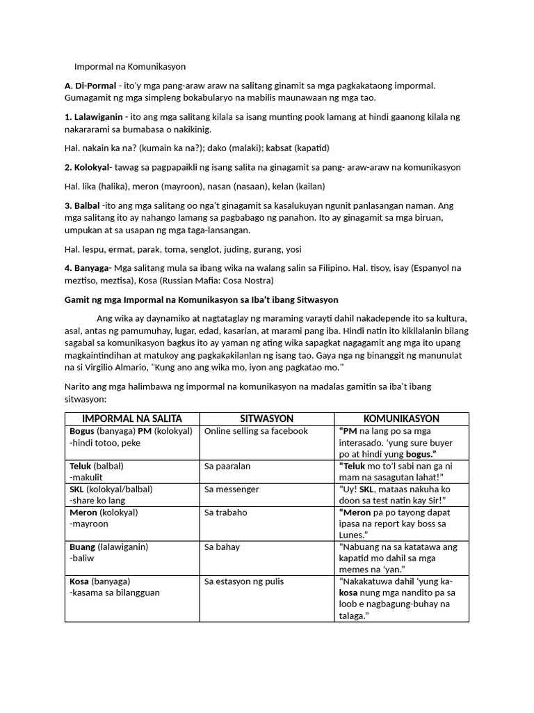 Impormal Na Komunikasyon | PDF