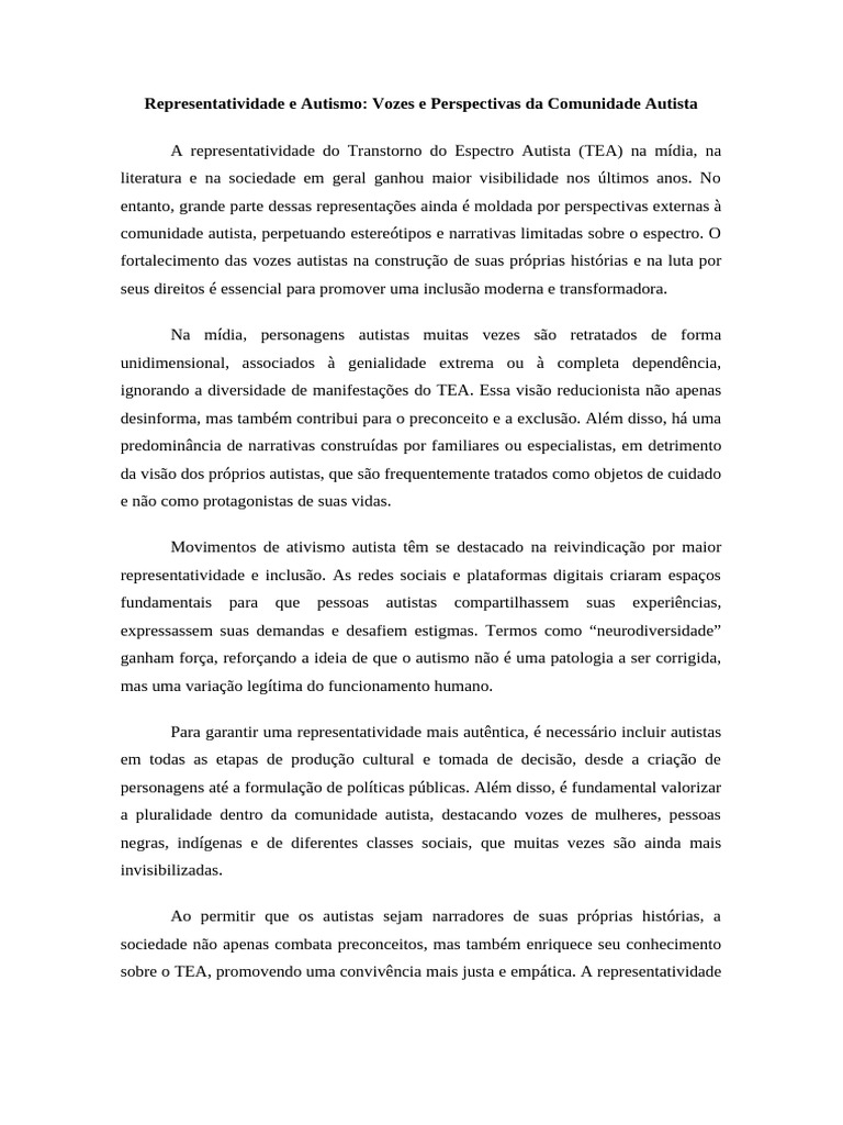 Representatividade e Autismo | PDF