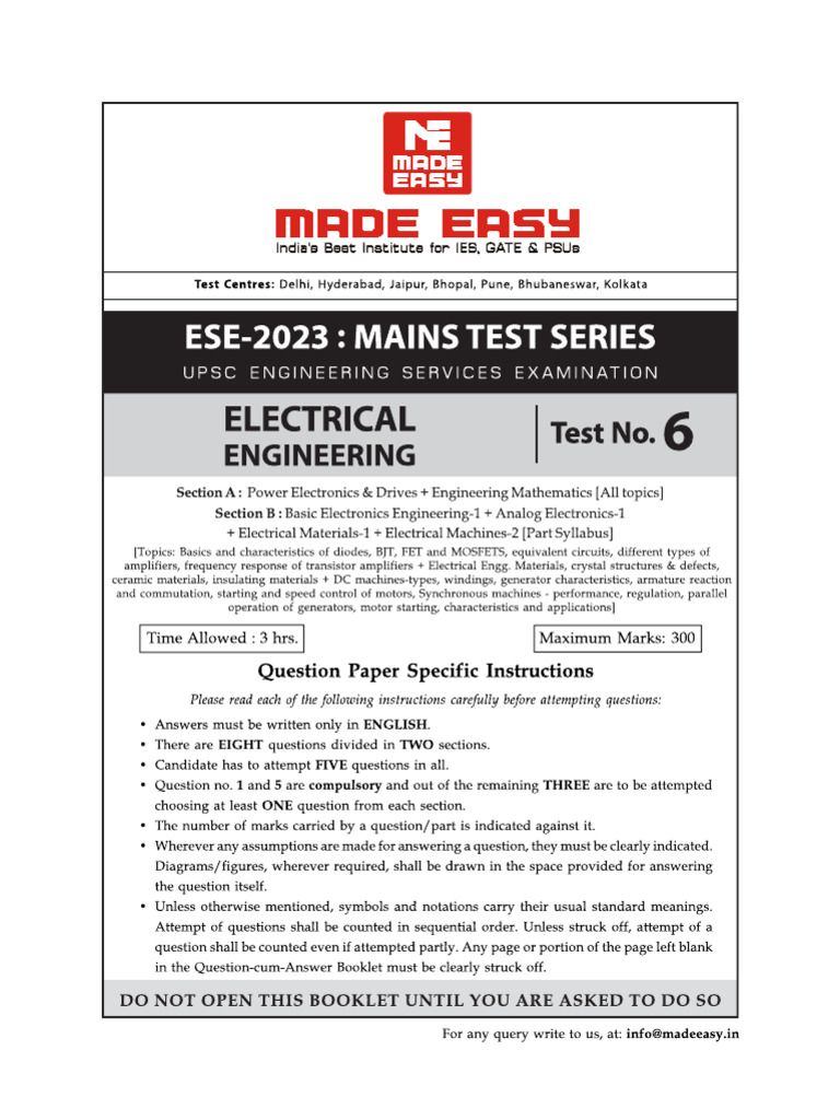 EE Test 6 Question | PDF