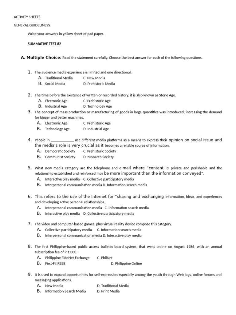 Activity Sheets in Media Information | PDF | Information | Communication