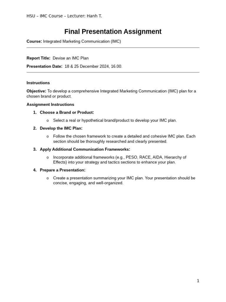 Final Presentation Instruction | PDF | Marketing Communications | Marketing Strategy