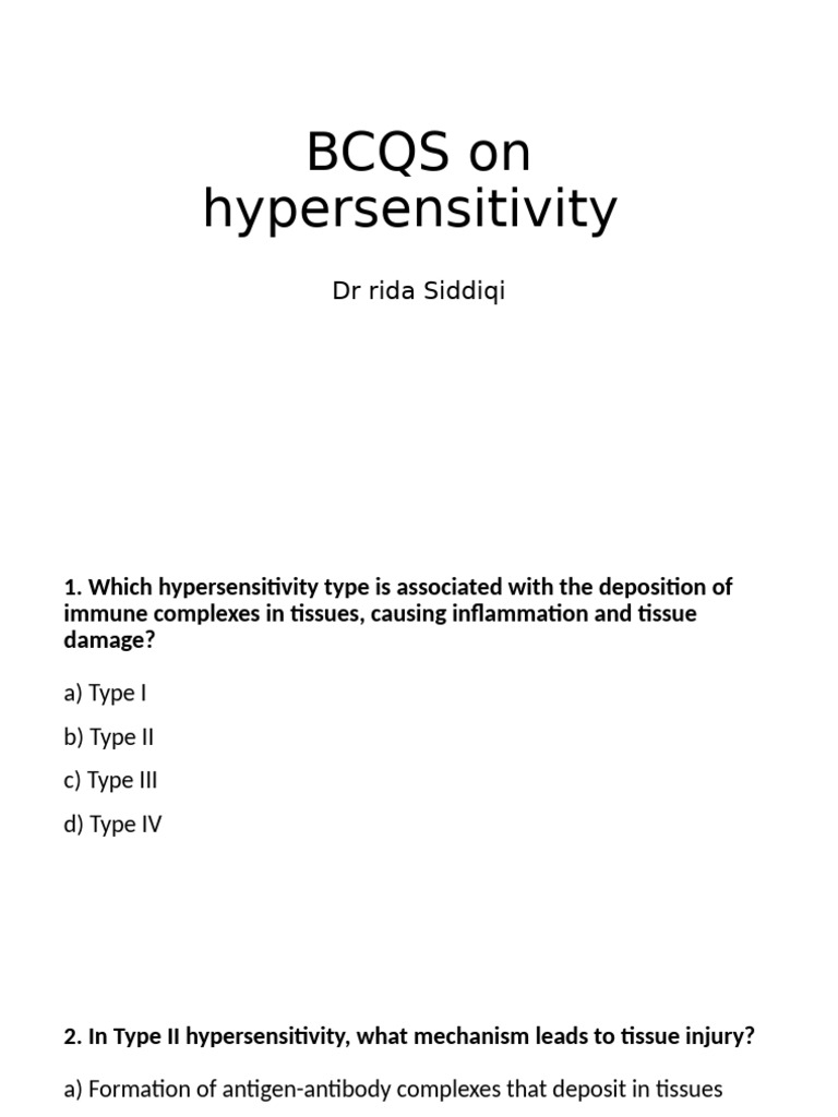 BCQS On Hypersensitivity DrRida | PDF | Immune System | Medical Specialties