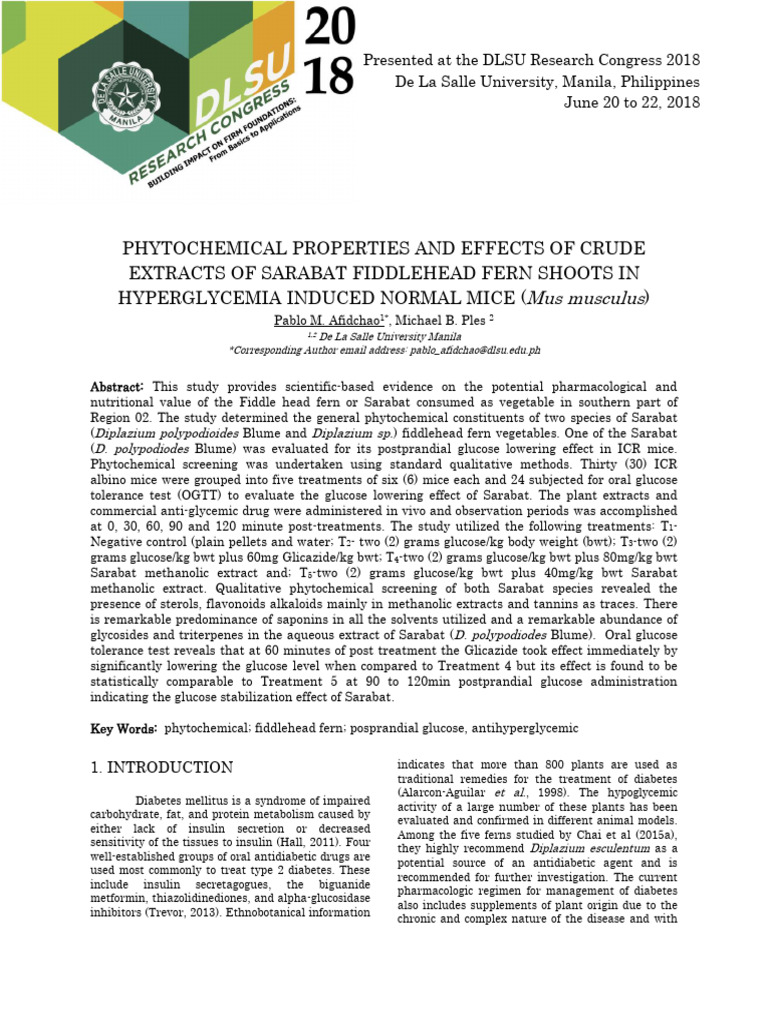 Phytochemicals in Sarabat Ferns | PDF | Analysis Of Variance | Diabetes