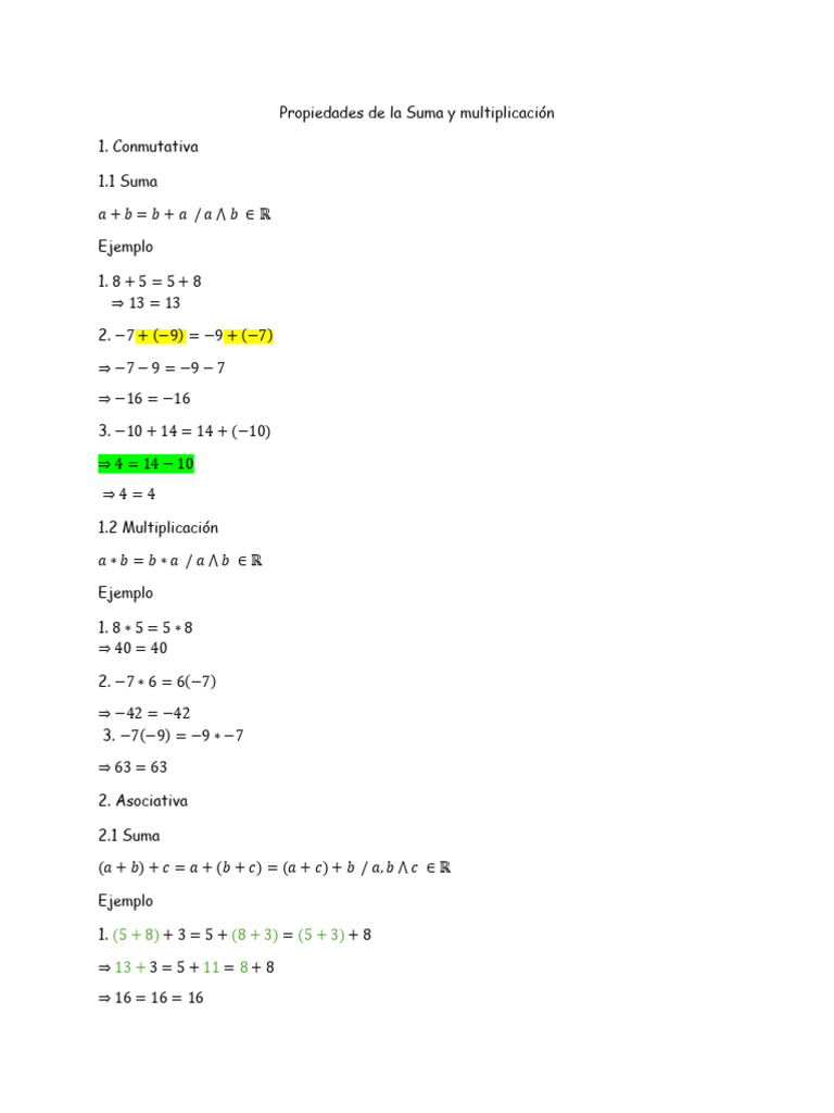 Propiedades de La Suma y Multiplicación | PDF | Lógica matemática ...