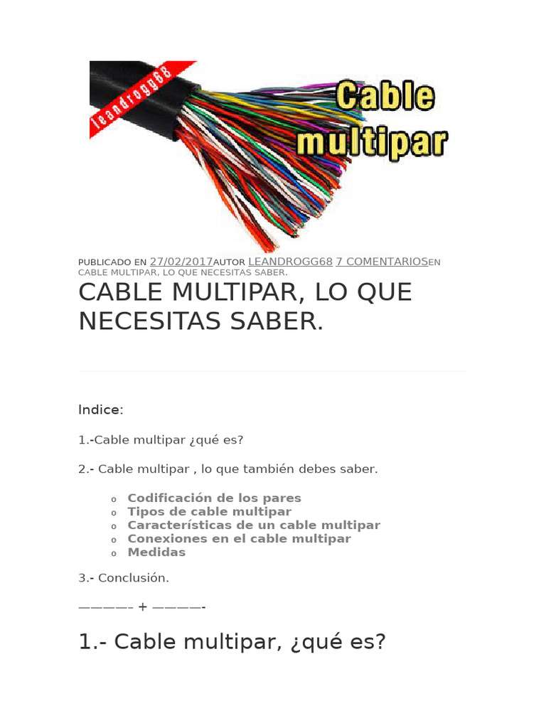 Cable Multipar | PDF | Aislador (Electricidad) | Resistencia Eléctrica ...