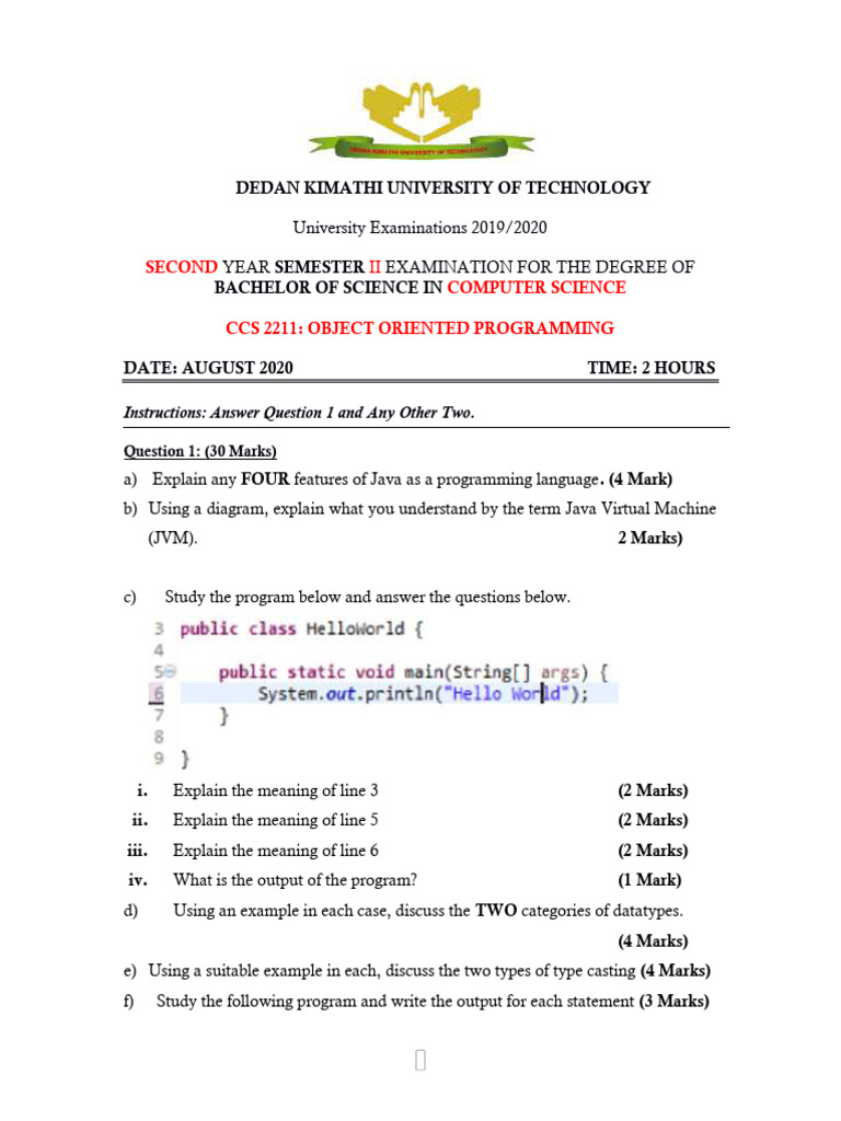 Ccs 2211 Oop Question Paper | PDF | Parameter (Computer Programming ...