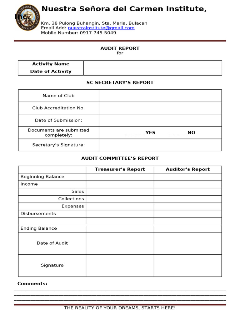 Club Activity - Audit Report For The SC Audit Committee | PDF