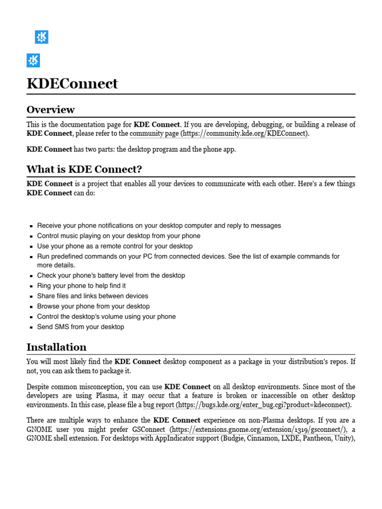 KDEConnect - KDE UserBase Wiki | PDF | Desktop Environment | Android (Operating System)