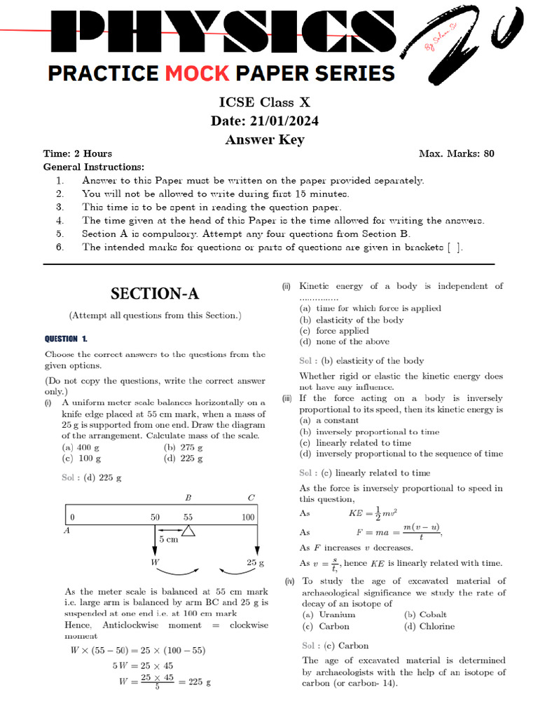 ICSE Class 10 Physics Sample Paper 14 | PDF