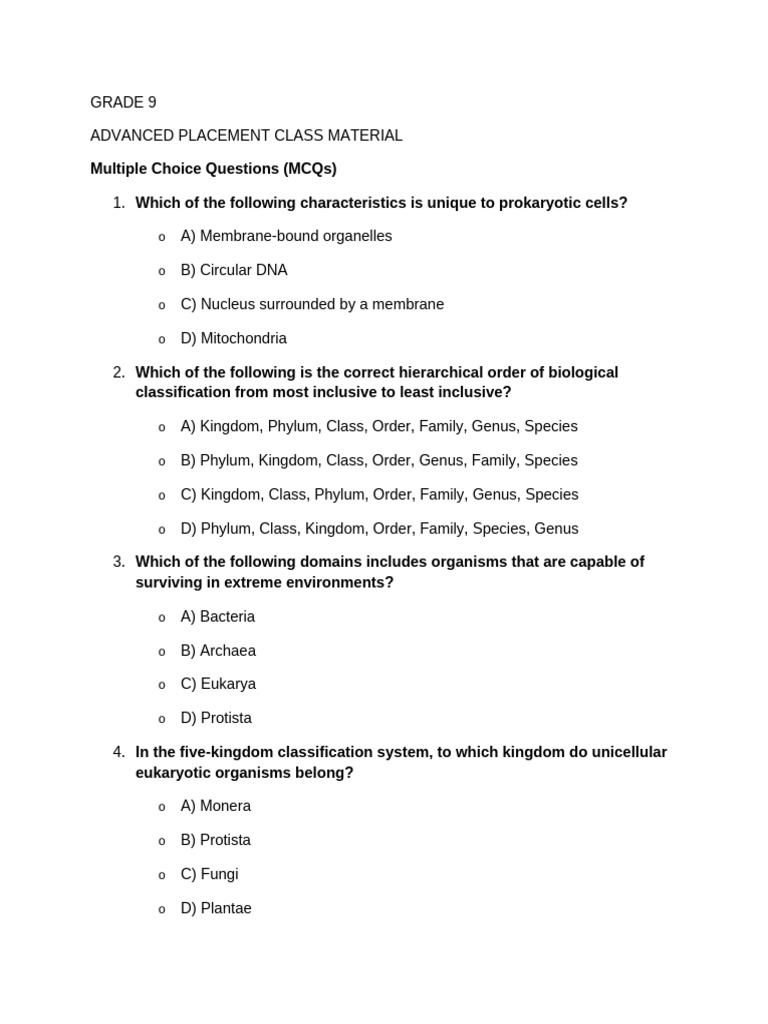 GRADE 9-AP CLASS MATERIAL | PDF | Cell (Biology) | Eukaryotes