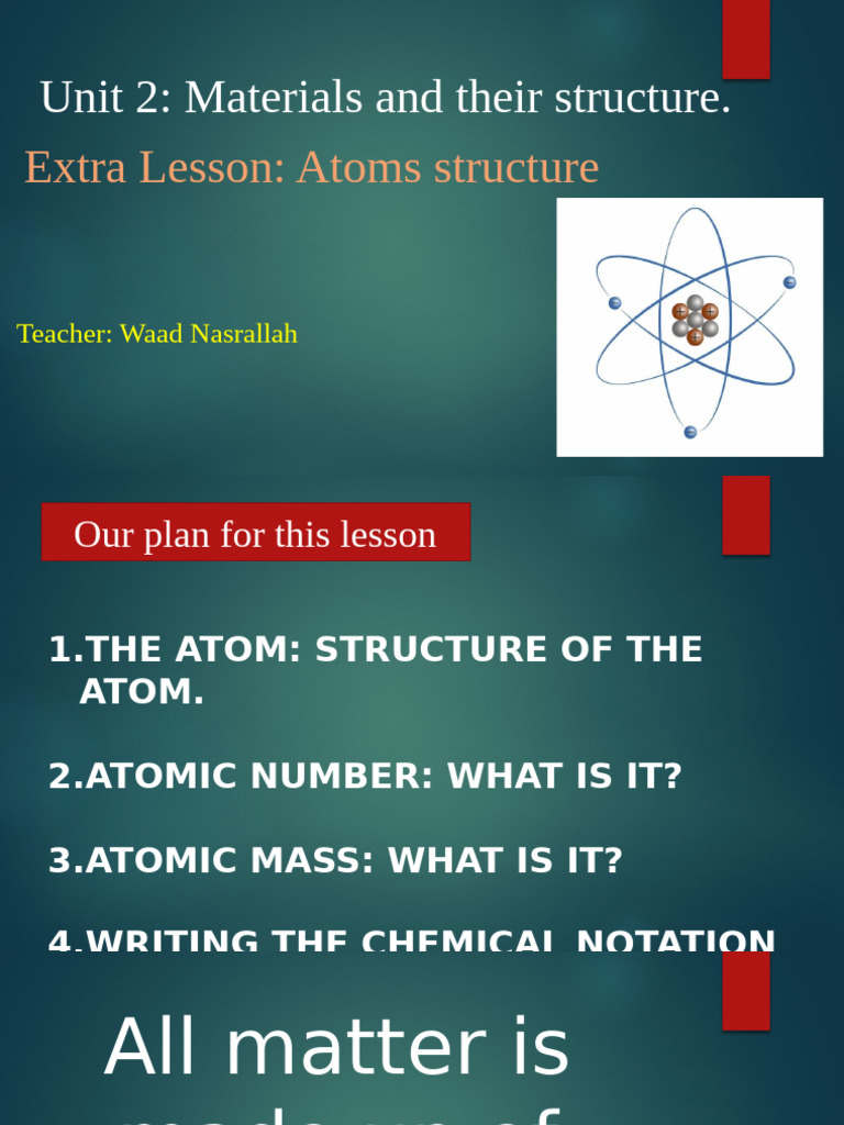 Unit 2: Materials and Their Structure.: Extra Lesson: Atoms Structure ...
