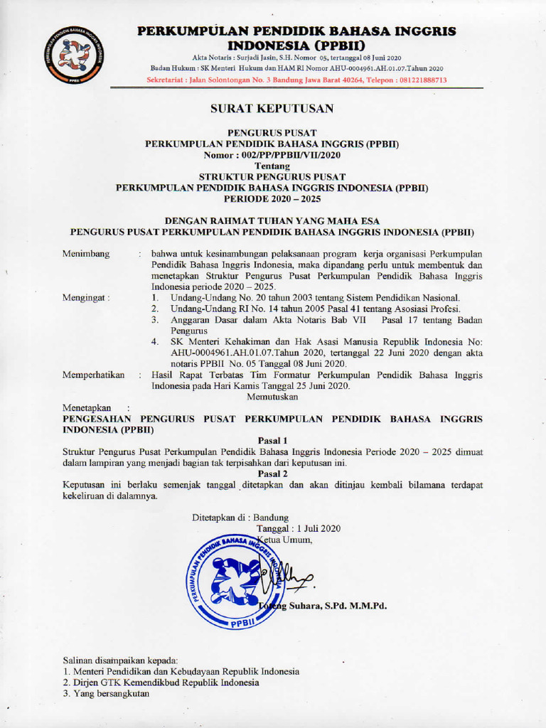 Surat Keputusan Pengurus Pusat Ppbii | PDF