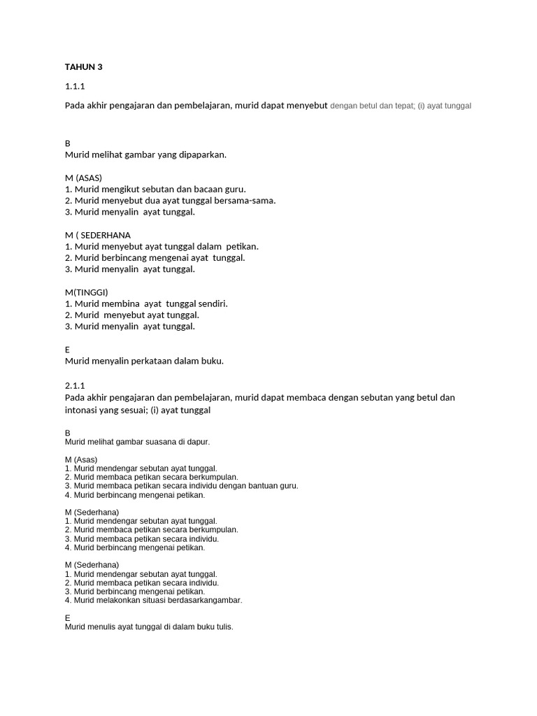 RPH TAHUN 3 PLAN | PDF