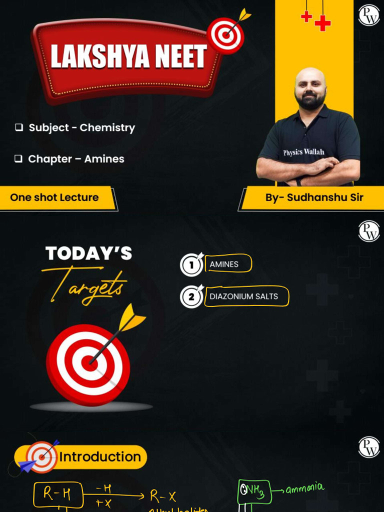Amines (One Shot) - Class Notes - Lakshya NEET YT | PDF