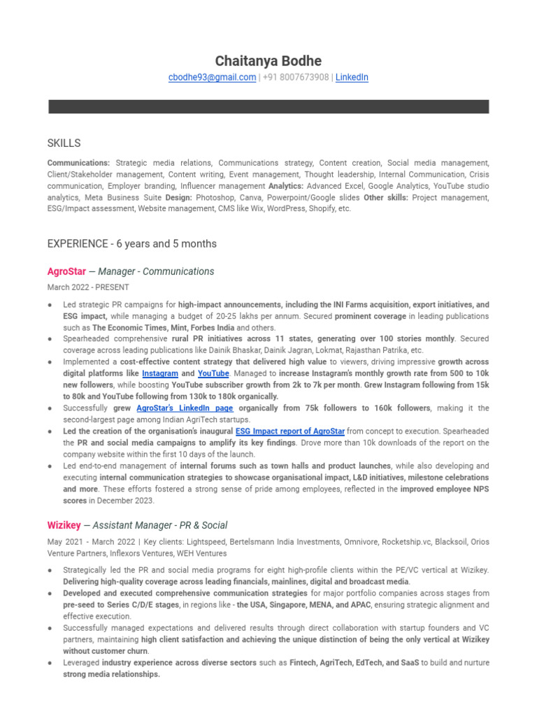 Chaitanya Bodhe Resume 1 | PDF | Venture Capital | Corporate Finance