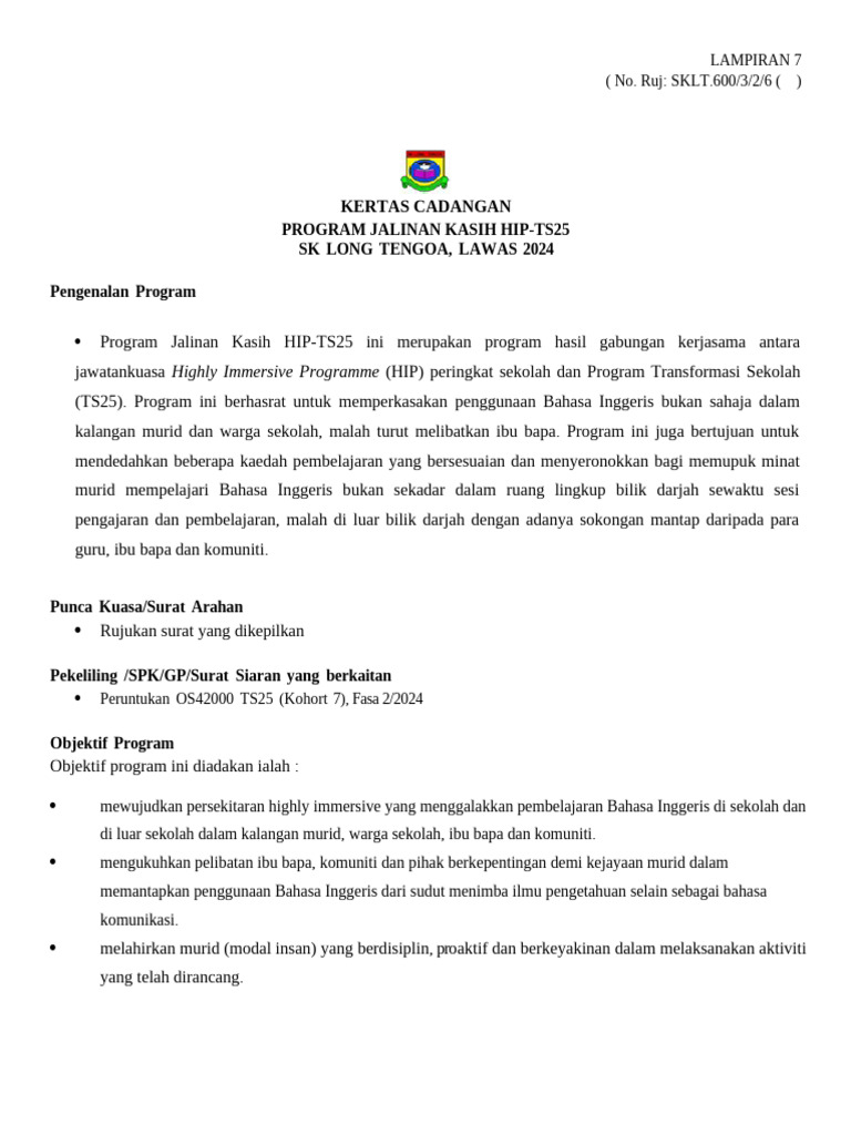 K.K TS25 - Program Jalinan Kasih Hip 2024 | PDF