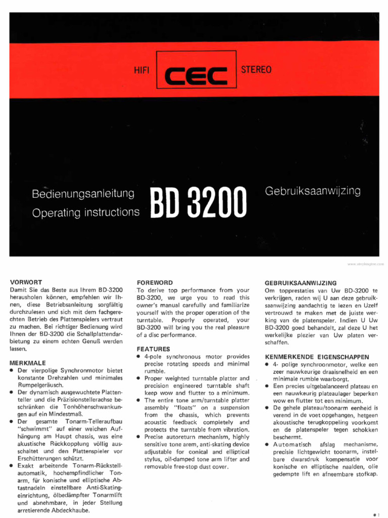 CEC BD-3200 Manual - En-De-Nl | PDF