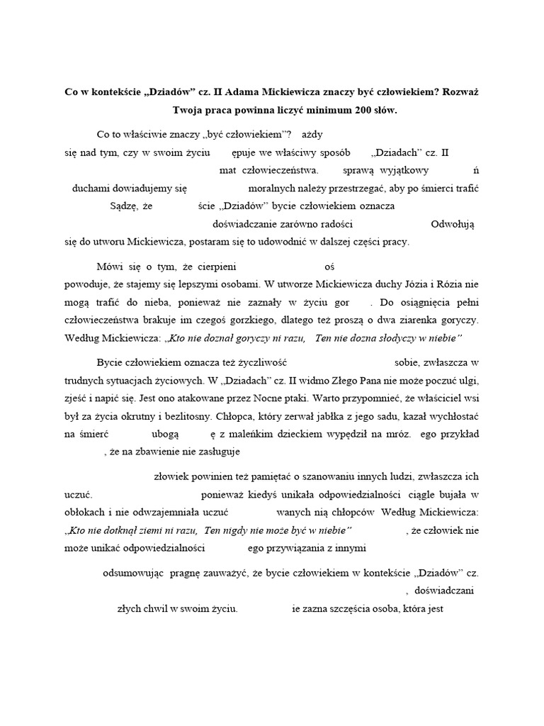Rozprawka - Dziady Cz. II | PDF