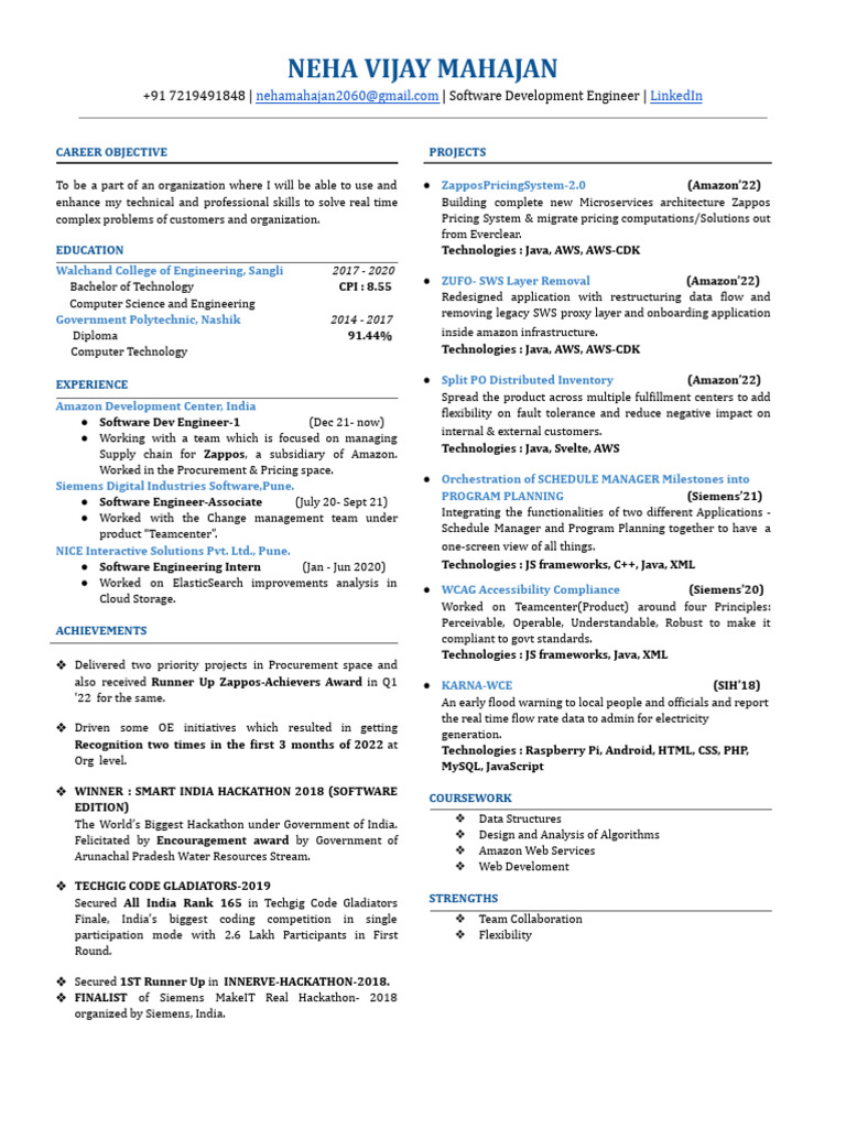 Neha-Vijay-Mahajan-Resume | PDF | Amazon Web Services | Computing