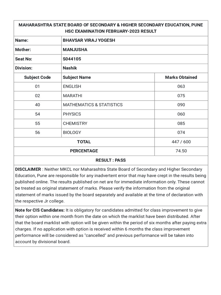 HSC Examination February-2023 Result | PDF