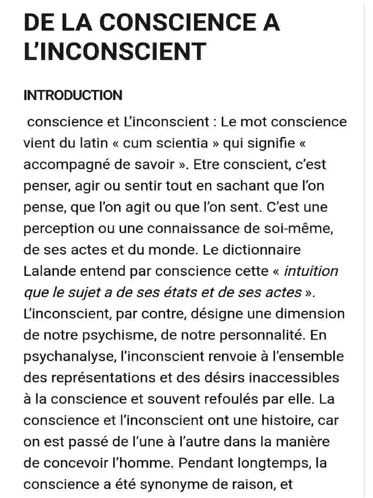 Exposé La Conscience Et L'inconscience | PDF