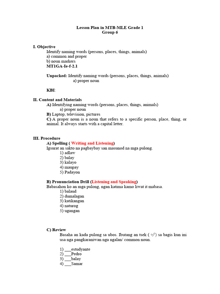 Lesson Plan in MTB Reviseddd | PDF | Morphology | Linguistic Typology