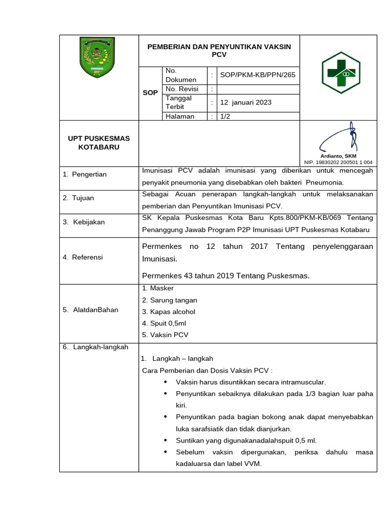 Panduan Penyuntikan Vaksin PCV | PDF