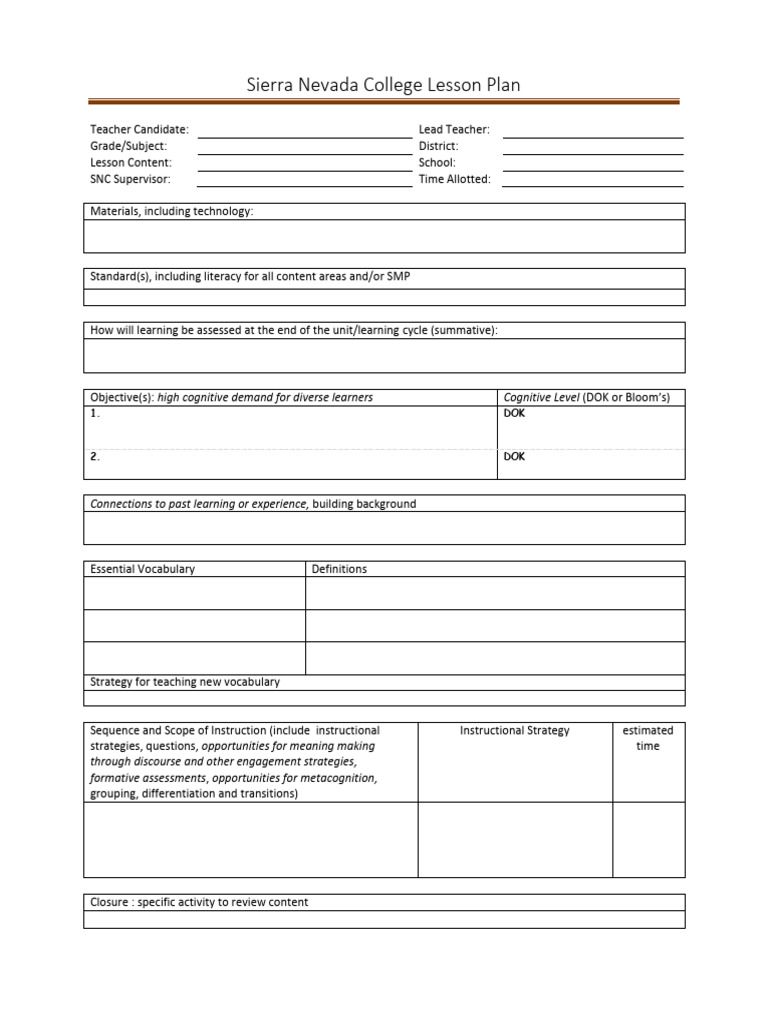 College Lesson Plan Template PDF | PDF