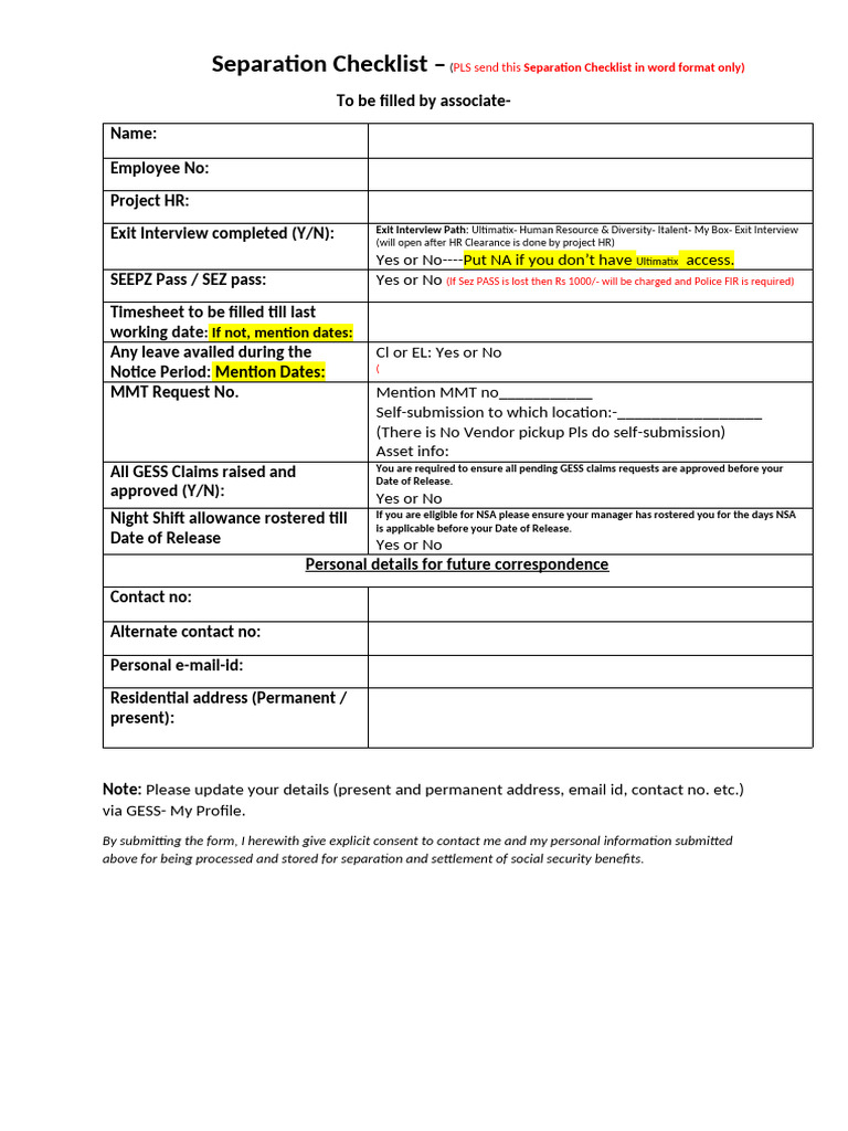 1 Separation Checklist (Compulsory | PDF | Travel Visa | Payments