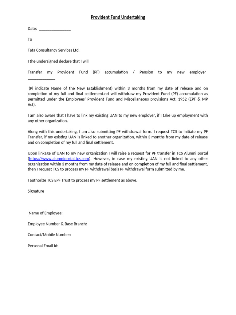 3 PF Undertaking Form (Compulsory | PDF