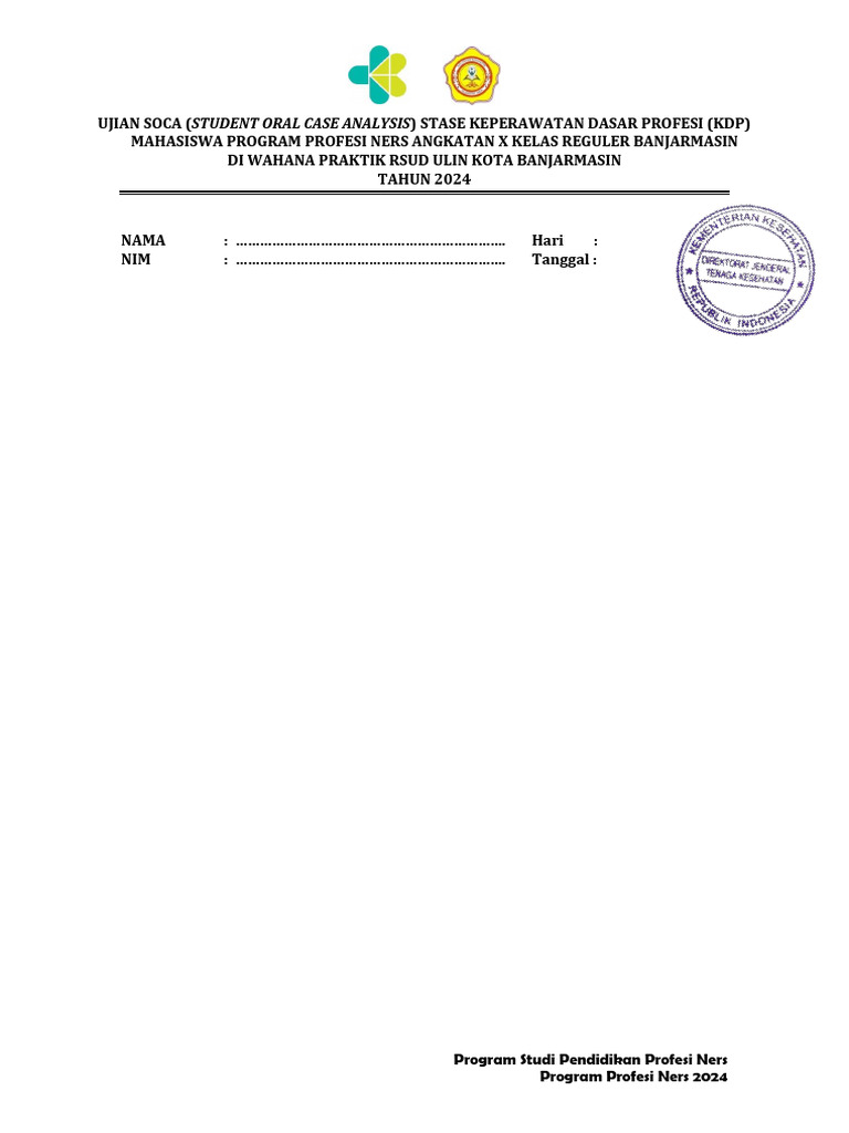 6. Format Ujian Soca Kdp Ners b10 Rsud Ulin 2024 | PDF