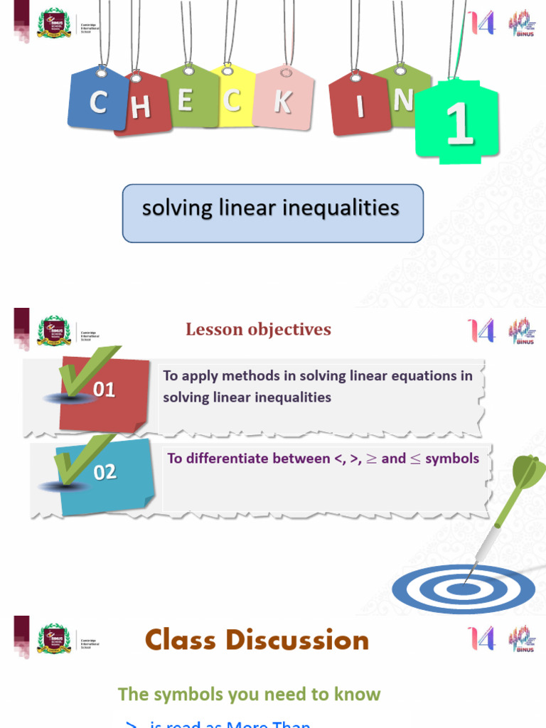 Grade 9 Mathematics - WK08 - Linear Inequalities - Check in 1 | PDF