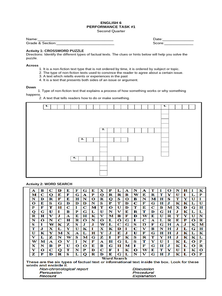 ENGLISH 6 Performance Task Quarter 2 | PDF