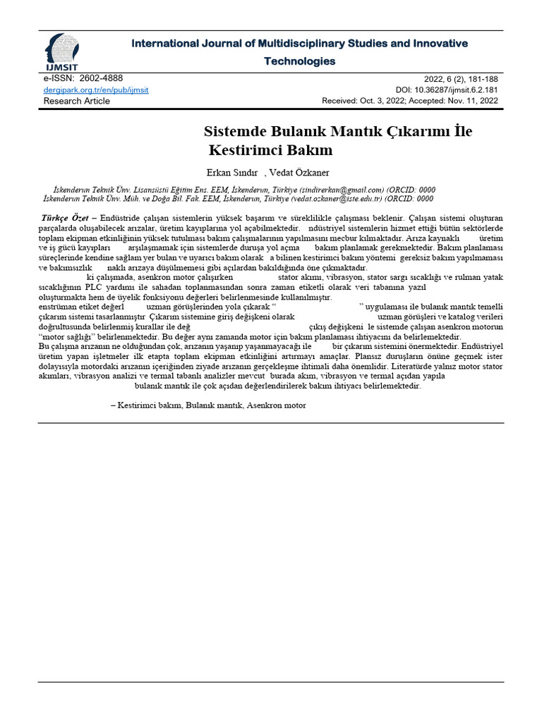 Asenkron Motorlu Sistemde Bulan k Mant k Kar m Le Kestirimci Bak m[#1196092]-2737083 | PDF