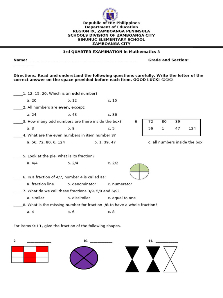 3rd Quarter MATH TOS and Exam | PDF | Odds | Arithmetic